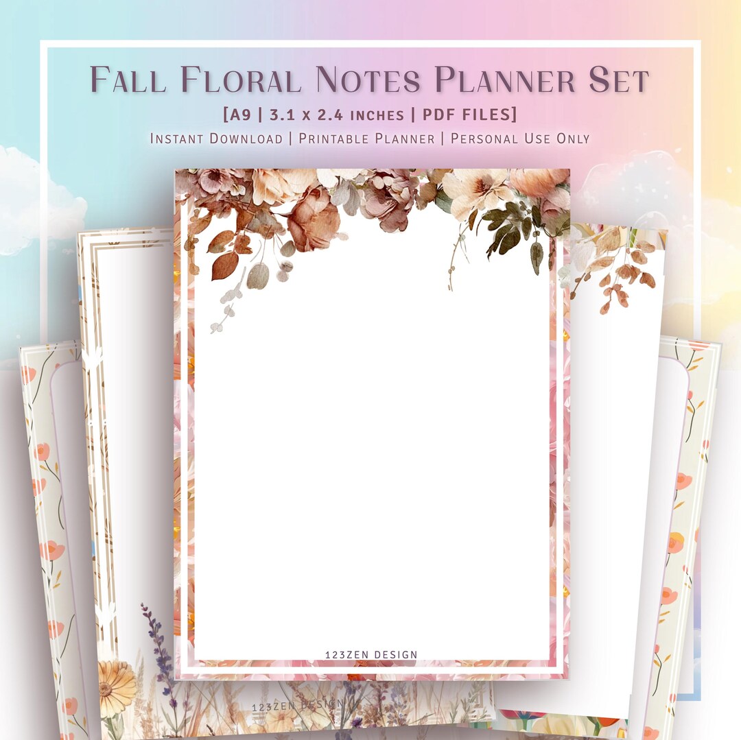 A9 SIZE - Fall Floral Notes Planner Set - Etsy