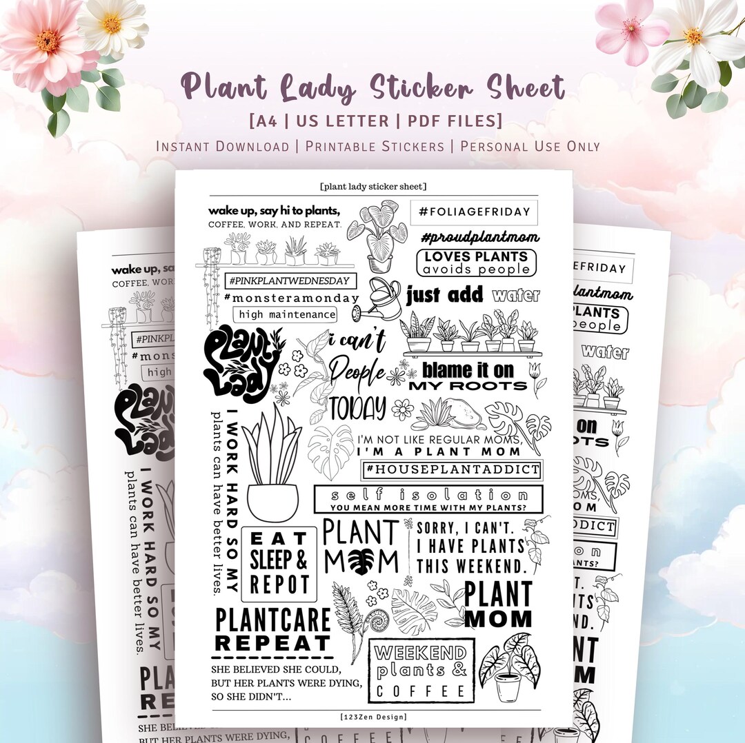A4 and US Letter - Plant Lady Printable Word Art Stickers - Etsy