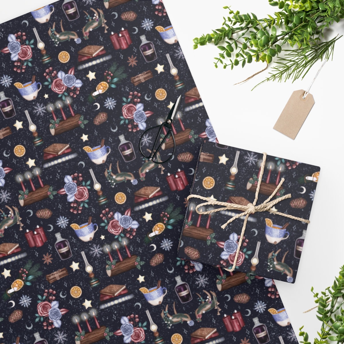 Dark Witchy Christmas Wrapping Paper, Yule Log Gift Wrap, Yule Wrapping ...