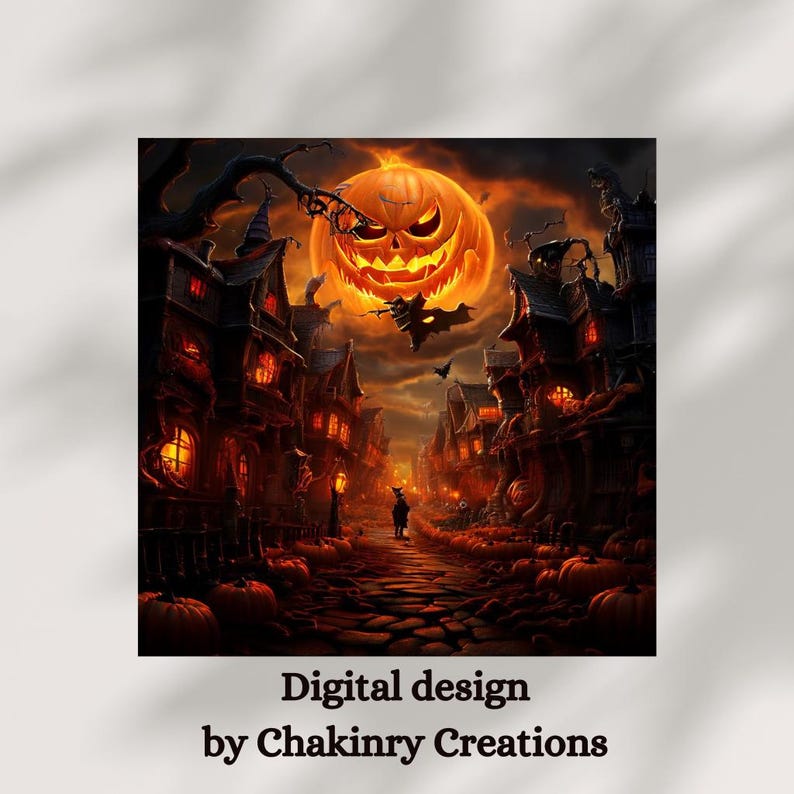 Spooky Halloween Town Digital Art Print Instant Download - Etsy