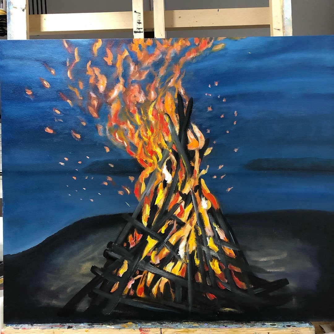 Bonfire Acrylic Painting on Canvas, Hand Painted Original, Size 20x24 ...