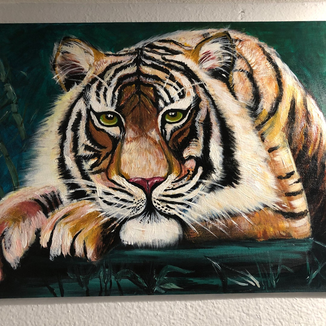 Tiger Acrylic Painting on Canvas, Hand Painted Original, Size 18x24 In ...