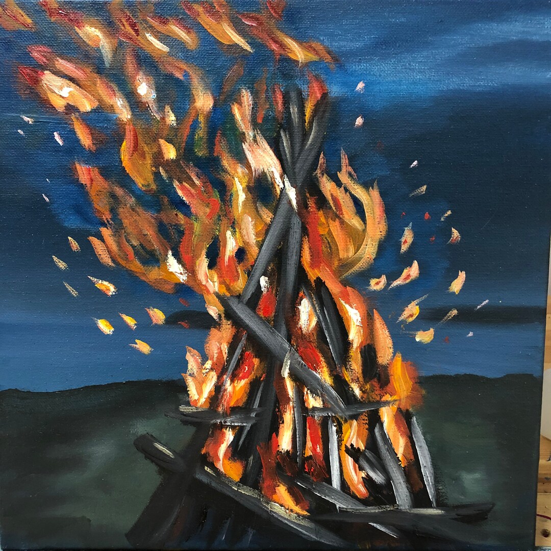 Bonfire Acrylic Painting on Canvas, Hand Painted Original, Size 12 in ...