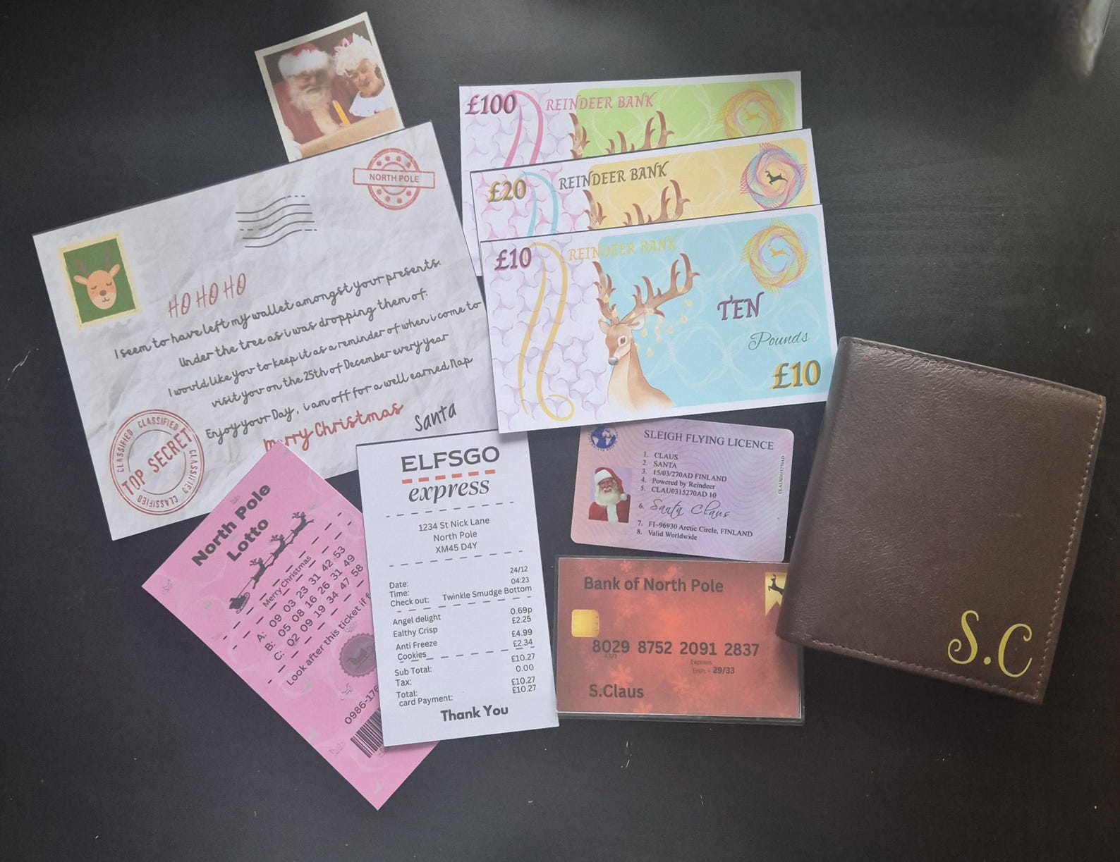 Santa's Lost Wallet, Santa Claus Wallet, Sleigh Licence, Reindeer Money ...