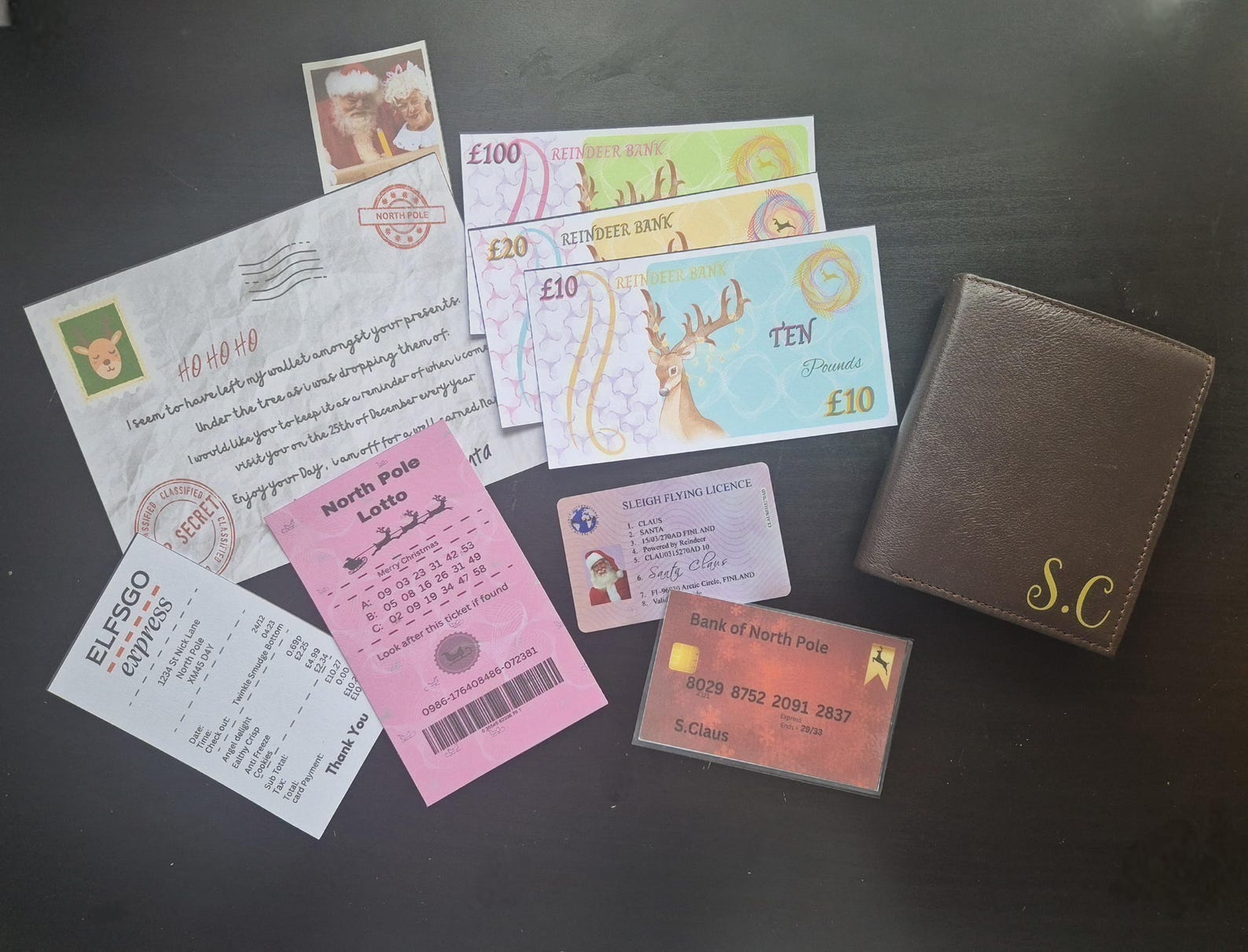 Santa's Lost Wallet, Santa Claus Wallet, Sleigh Licence, Reindeer Money ...