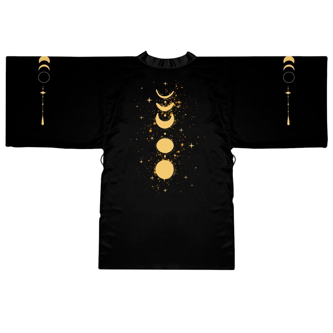 Moon Phases Long Sleeve Kimono Robe Woman's Robeloungewearblack Owned ...