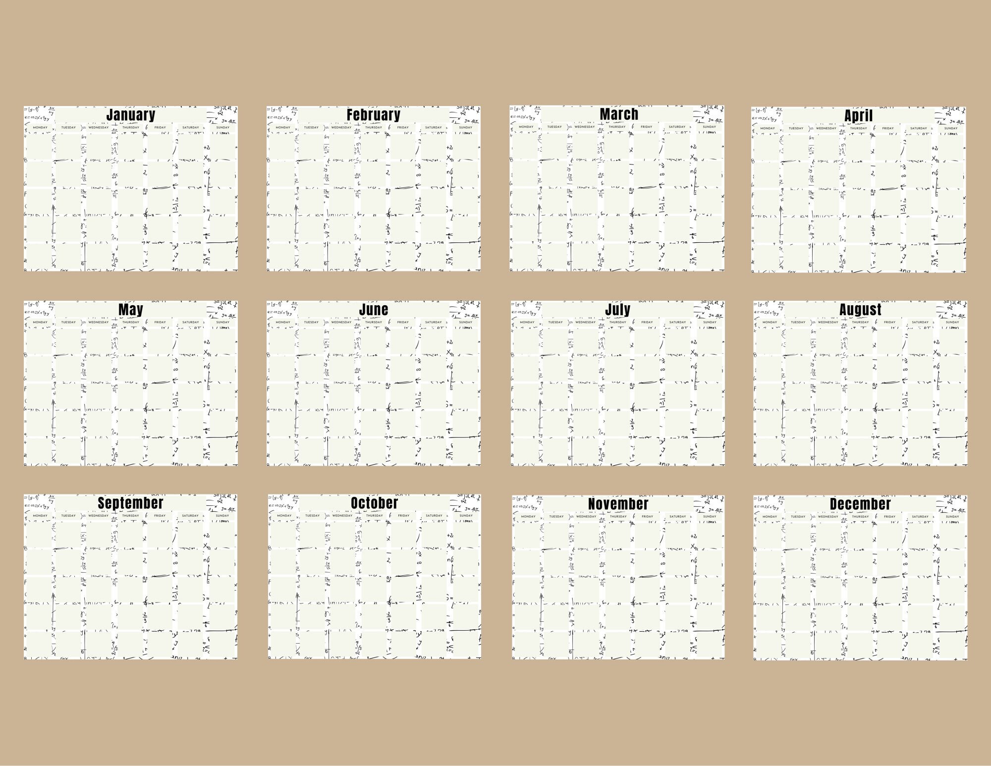 Math Themed Printable Calendars | 3 Colors Included - Etsy
