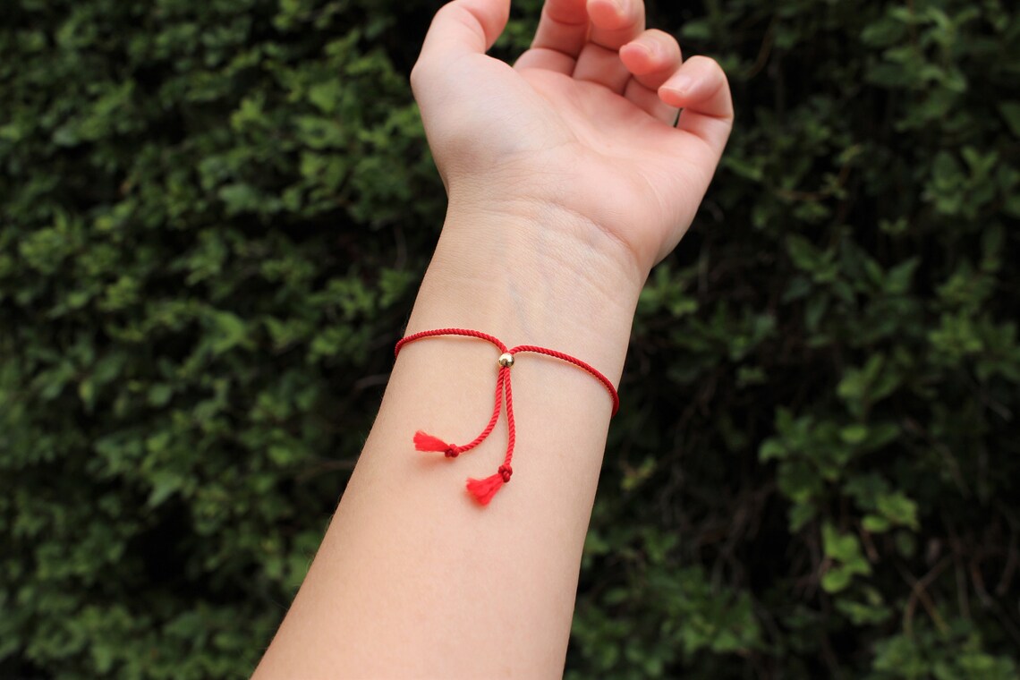 Red Silk String Bracelet 14k Gold-plated Bead, Traditional Kabbalah ...