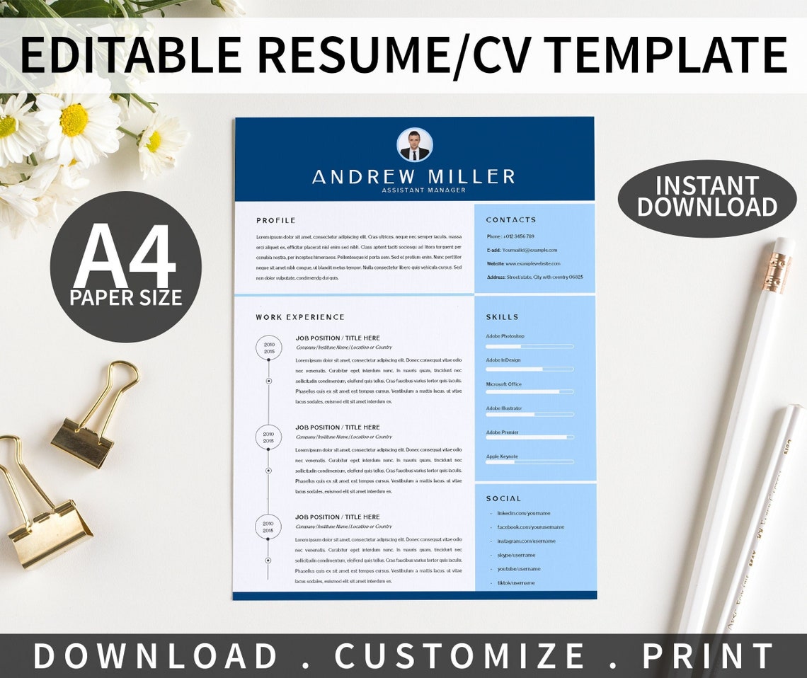 Resume Template With Cover Letter & Also FREE BUNDLES Includes: 150 ...