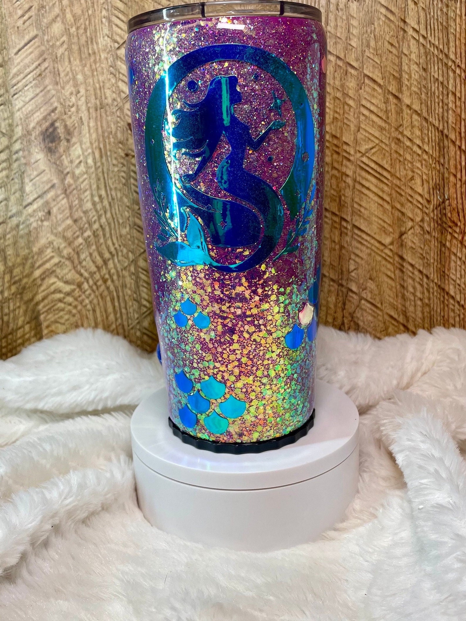 3D Epoxy Tumbler Mermaid 20oz Handle Cup Polymer Clay Color Shift ...
