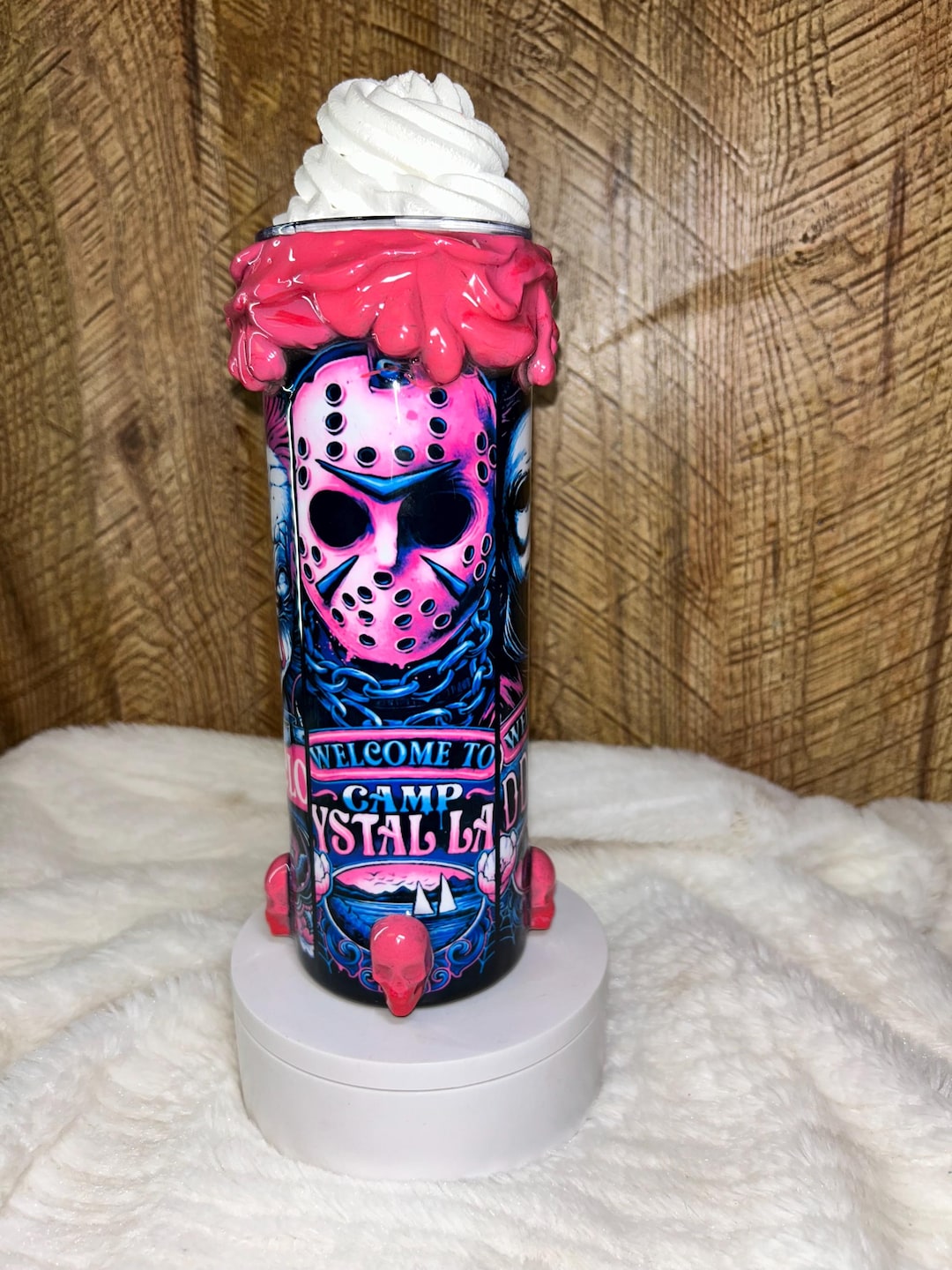 3D Tumbler Pink Candy Skulls Horror Polymer Clay Epoxy Slasher Birthday ...
