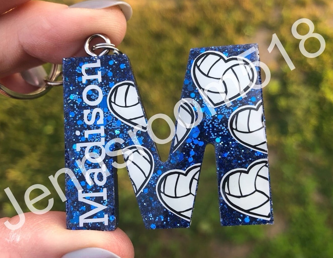 Personalized Heart Volleyball Keychain, Glitter Name Bag Tag, Senior ...