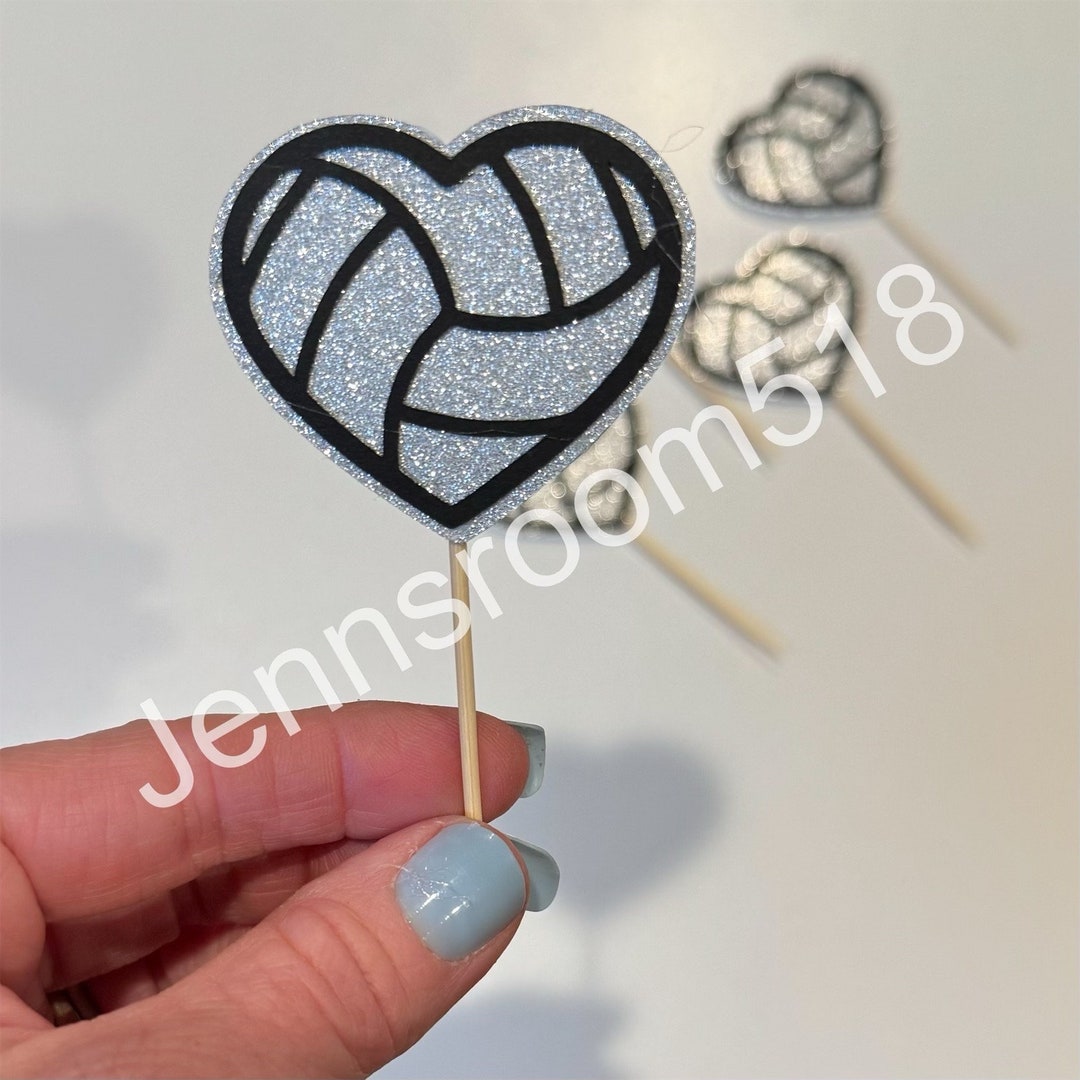 Silver Glitter 24 Volleyball Heart Cupcake Topper, Volleyball Party ...