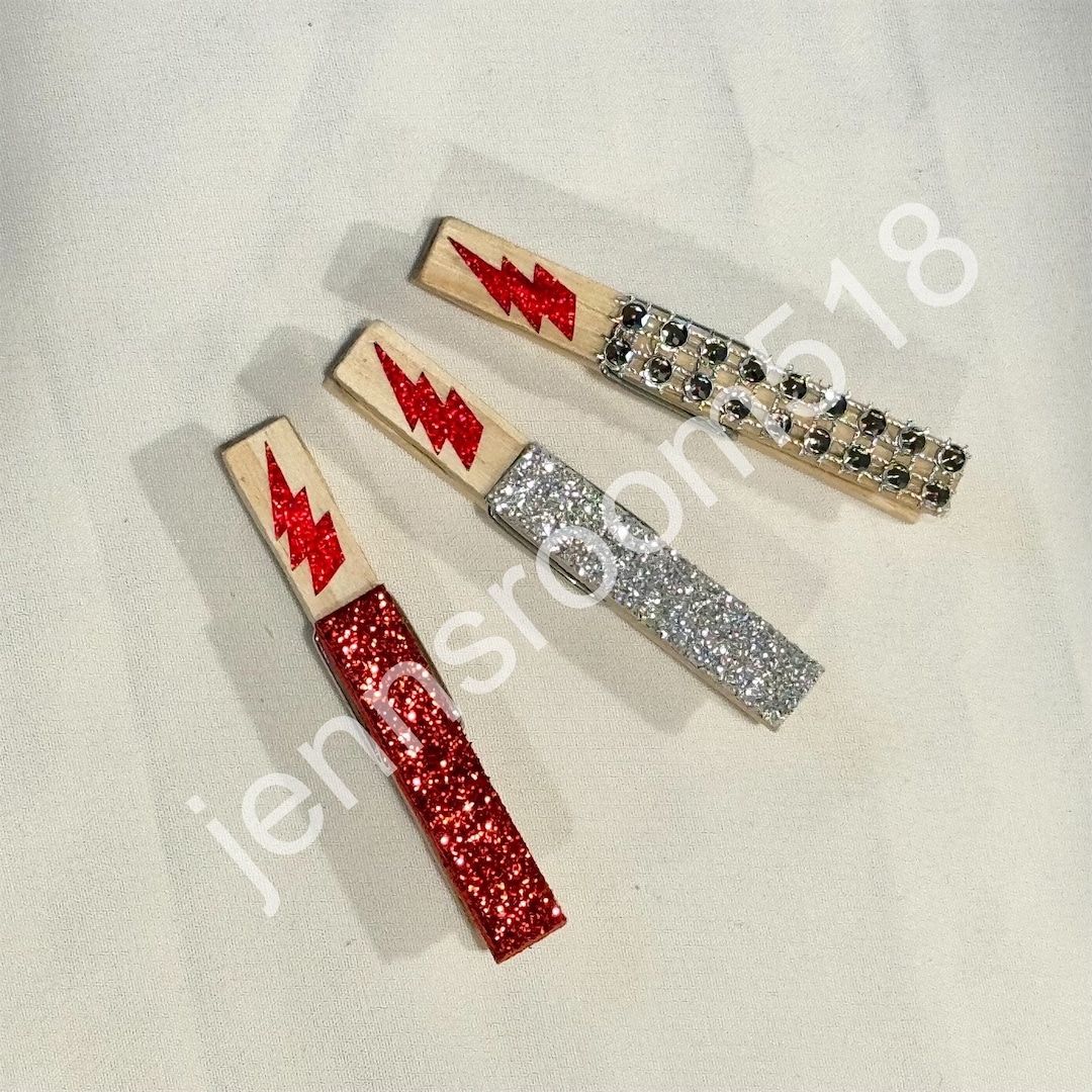Red Lightning Bolt Spirit Competition Pins, 50 Red Glitter Spirit Cheer ...