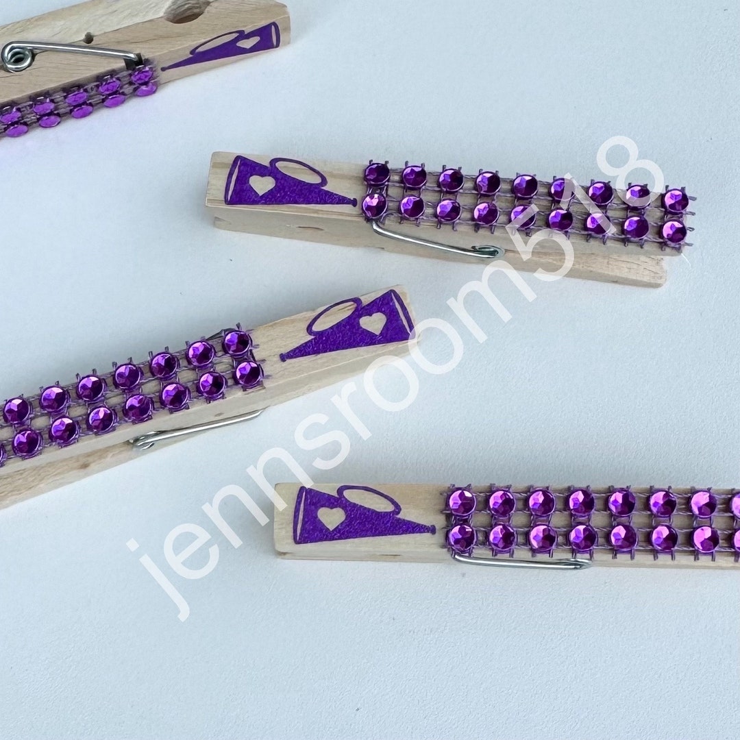 Spirit Competition Pins, 50 Purple Glitter Heart Cheer Horns, Chearleader Spirit Pins ...