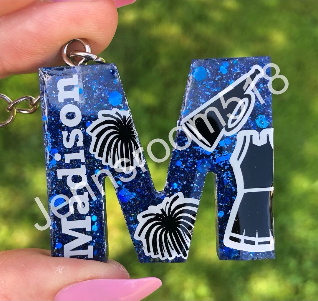 Personalized Cheer Glitter Keychain, Cheerleading Bag Tag, Chearleader ...