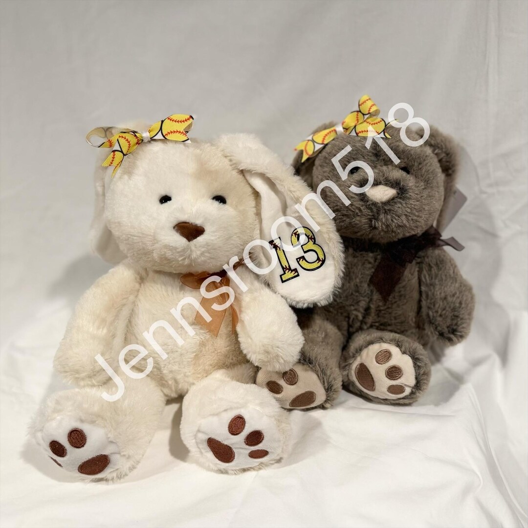 Personalized Softball Number Stuffed Bunny Rabbit Cute Custom Softball ...