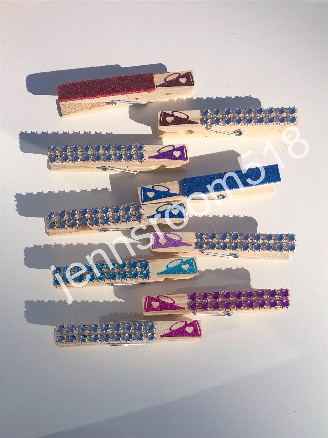 Spirit Competition Pins, 50 Glitter Heart Cheer Horns, Chearleader Spirit Pins With Rhinestones ...