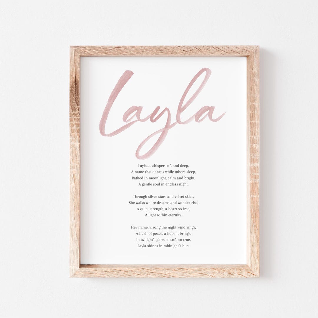 Layla Baby Name Meaning Poem Baby Names Nursery Sign Girl Names ...