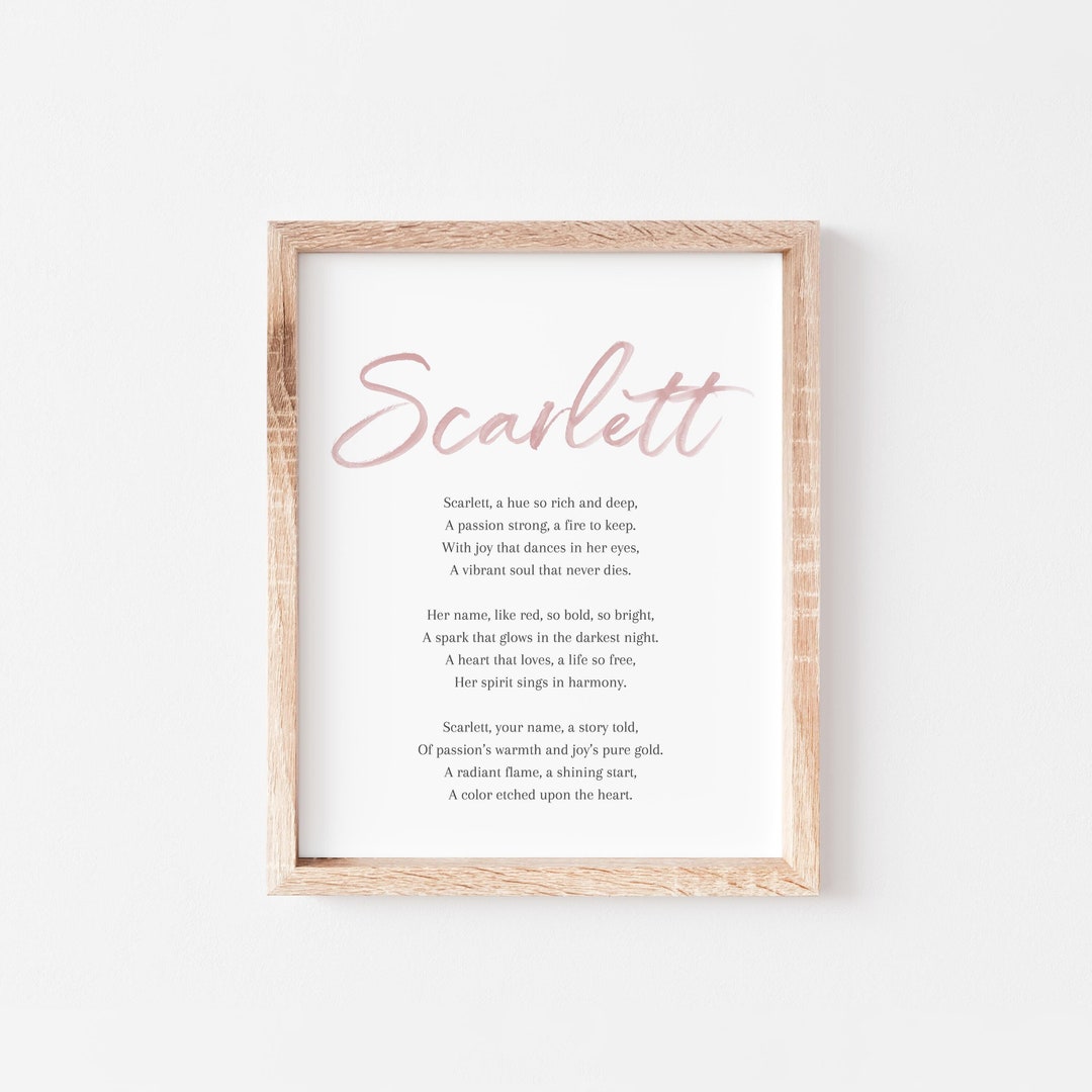 Scarlett Baby Name Meaning Poem Baby Names Nursery Sign Girl Names ...