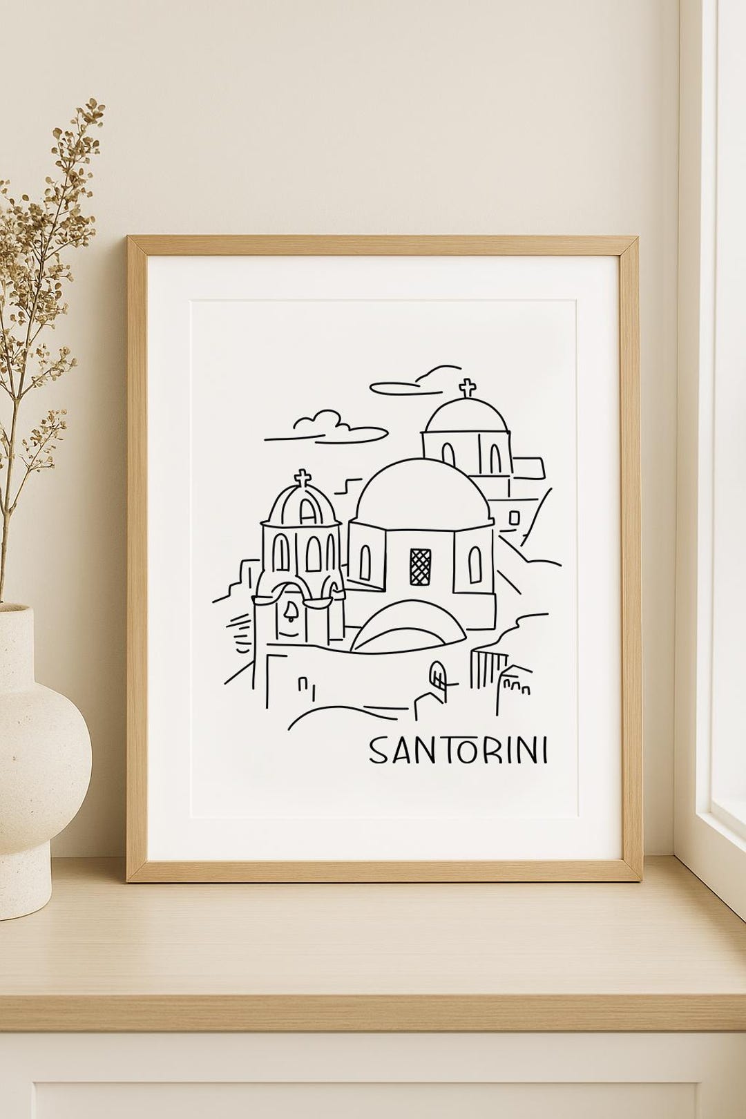 SANTORINI Skyline Print, Greece City Skyline Outline Poster, City ...