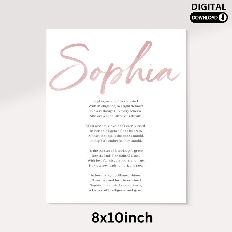 Sophia Baby Name Meaning Poem Baby Names Nursery Sign Girl Names ...