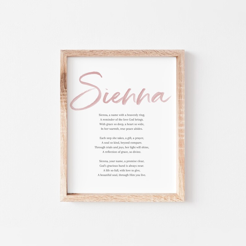 Sienna Baby Name Meaning Poem Baby Names Nursery Sign Girl Names ...