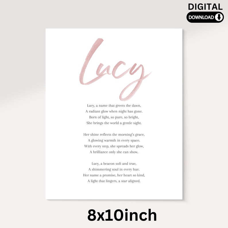 Lucy Baby Name Meaning Poem Baby Names Nursery Sign Girl Names ...