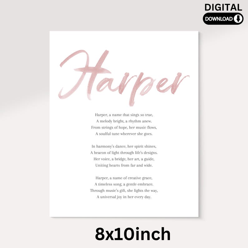 Harper Baby Name Meaning Poem Baby Names Nursery Sign Girl Names ...