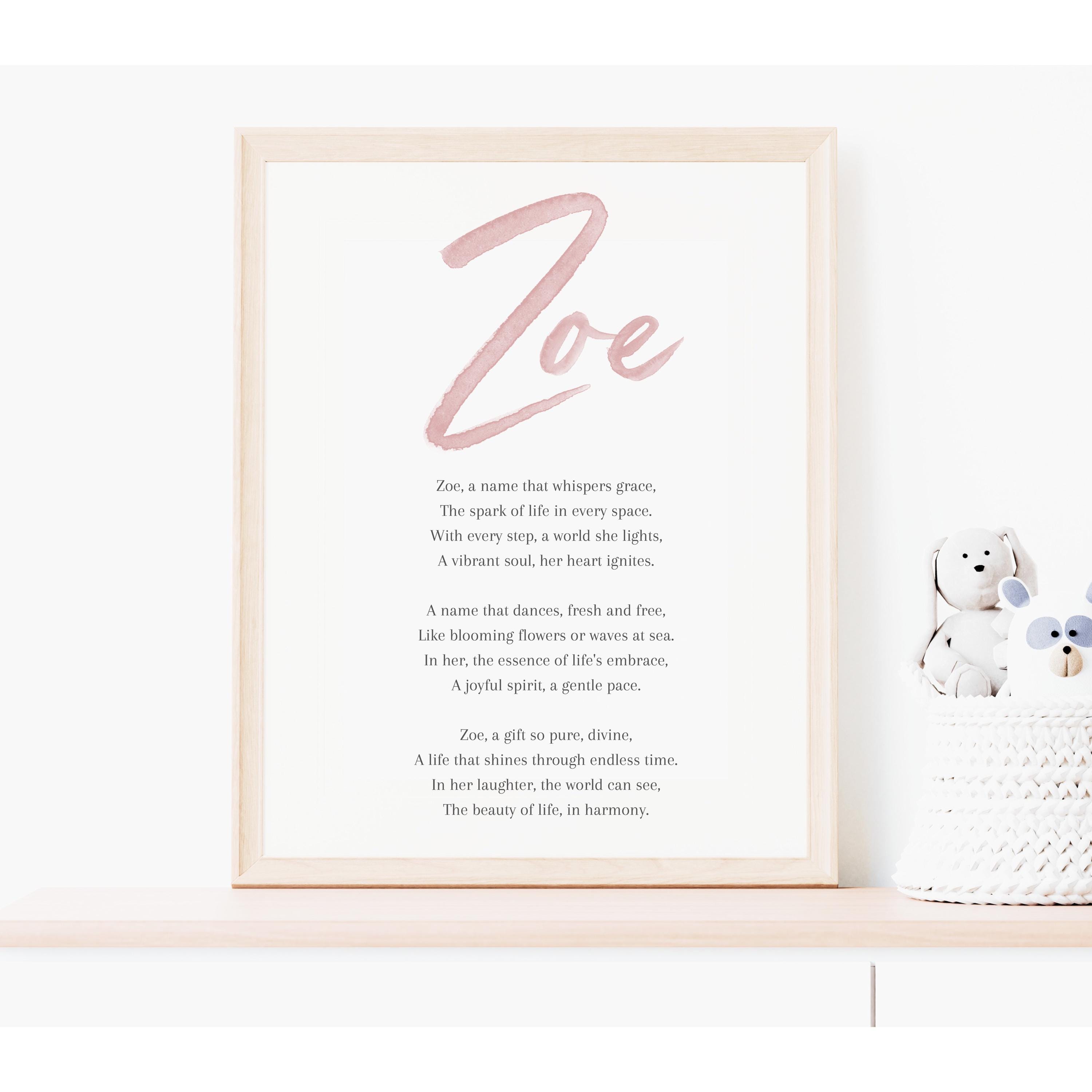 Zoe Baby Name Meaning Poem Baby Names Nursery Sign Girl Names Printable ...