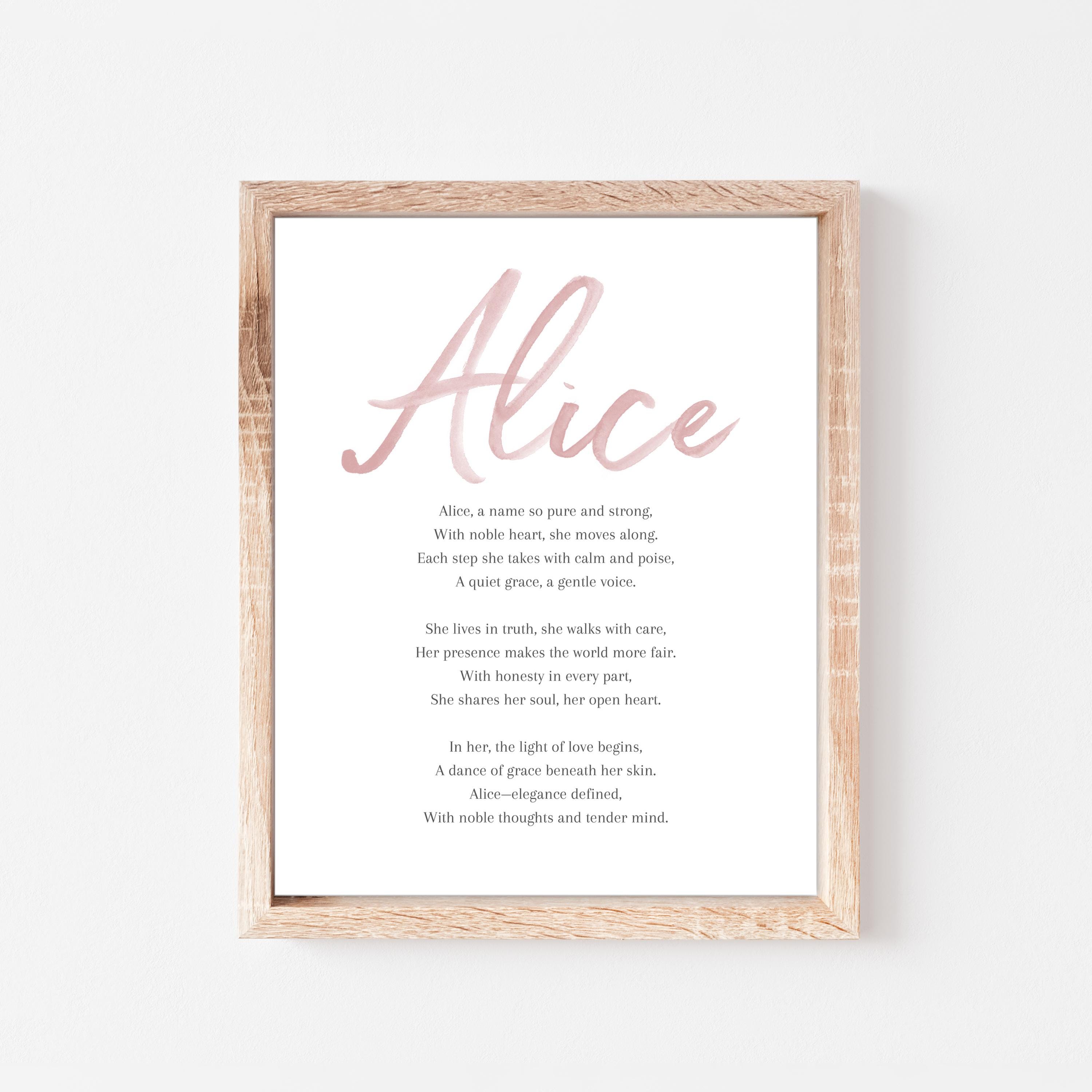 Alice Baby Name Meaning Poem Baby Names Nursery Sign Girl Names ...