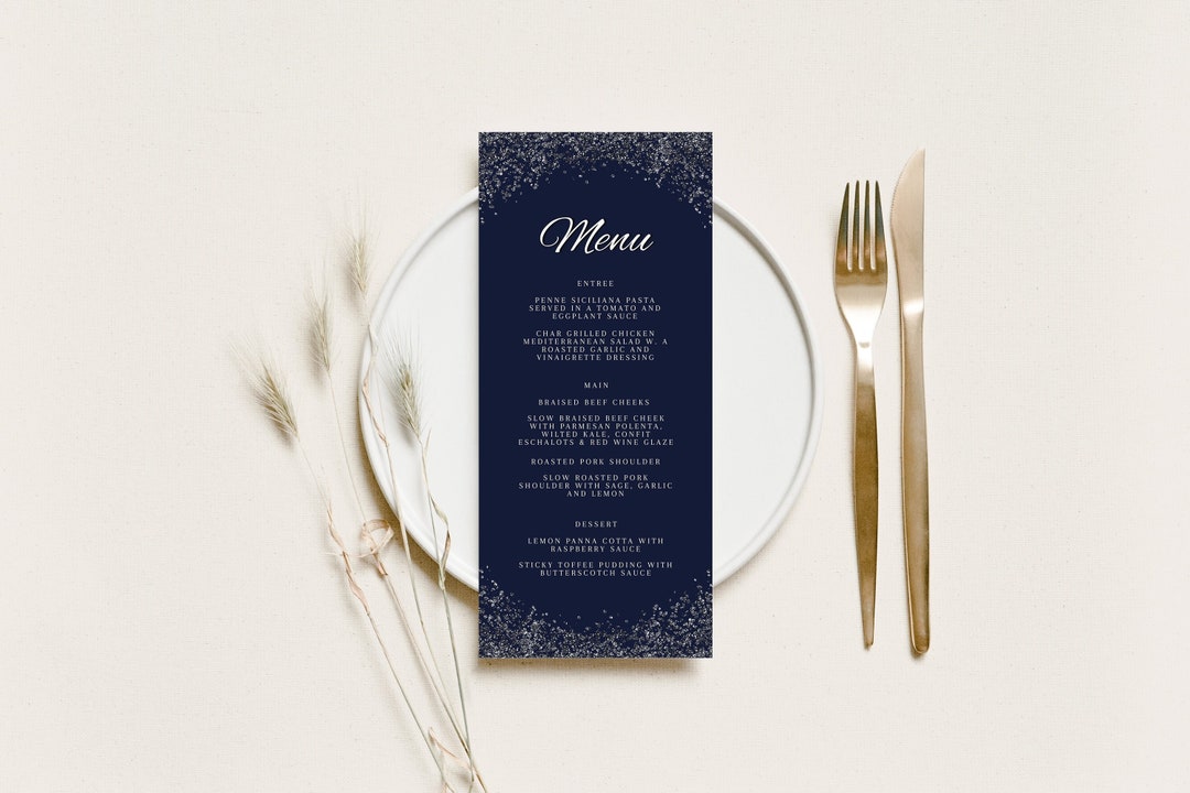 Blue and Silver Menu Card Menu Template and Drink Menu Event - Etsy