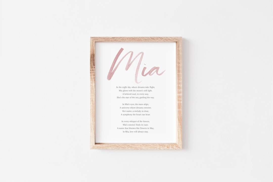 Mia Baby Name Meaning Poem Baby Names Nursery Sign Girl Names Printable ...