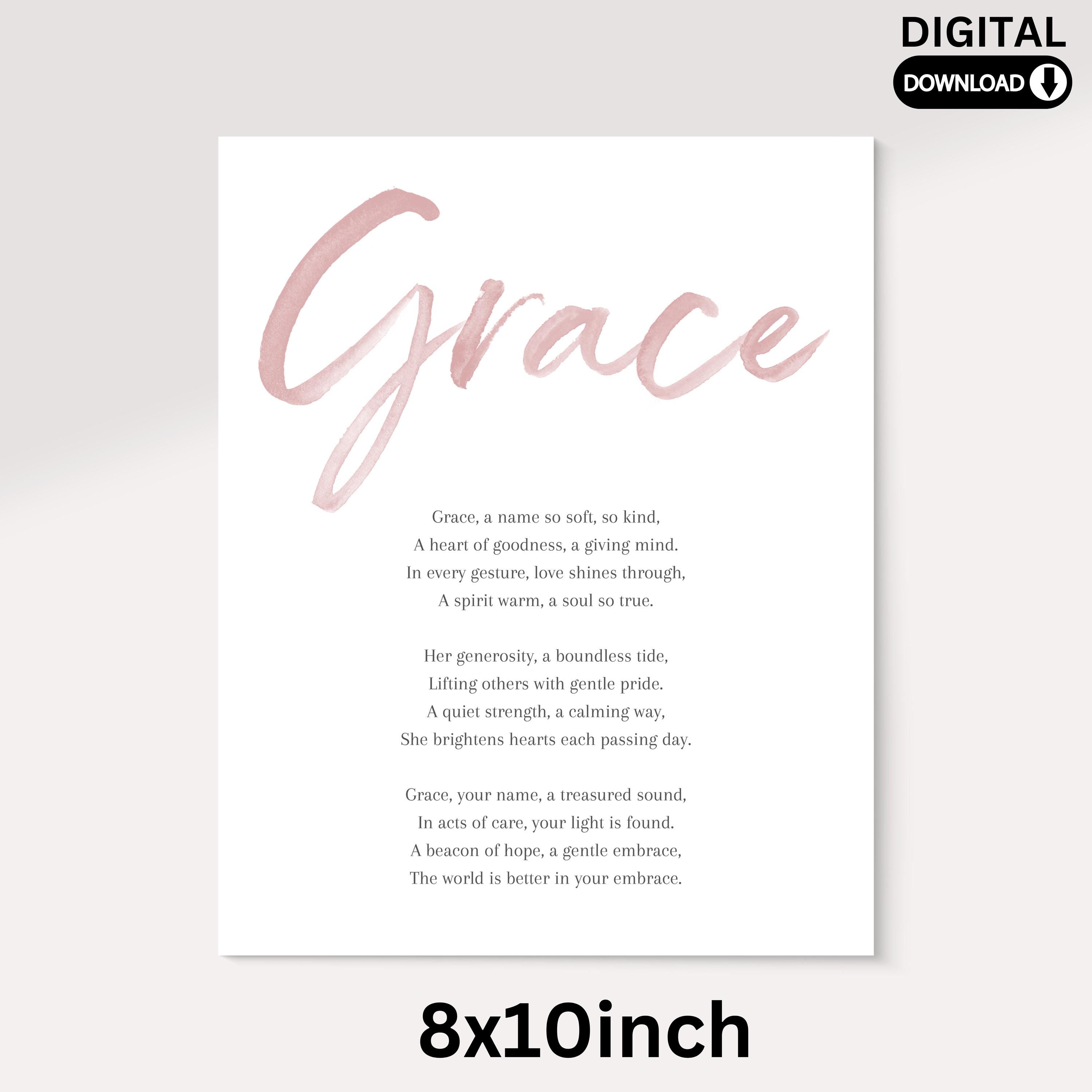 Grace Baby Name Meaning Poem Baby Names Nursery Sign Girl Names ...