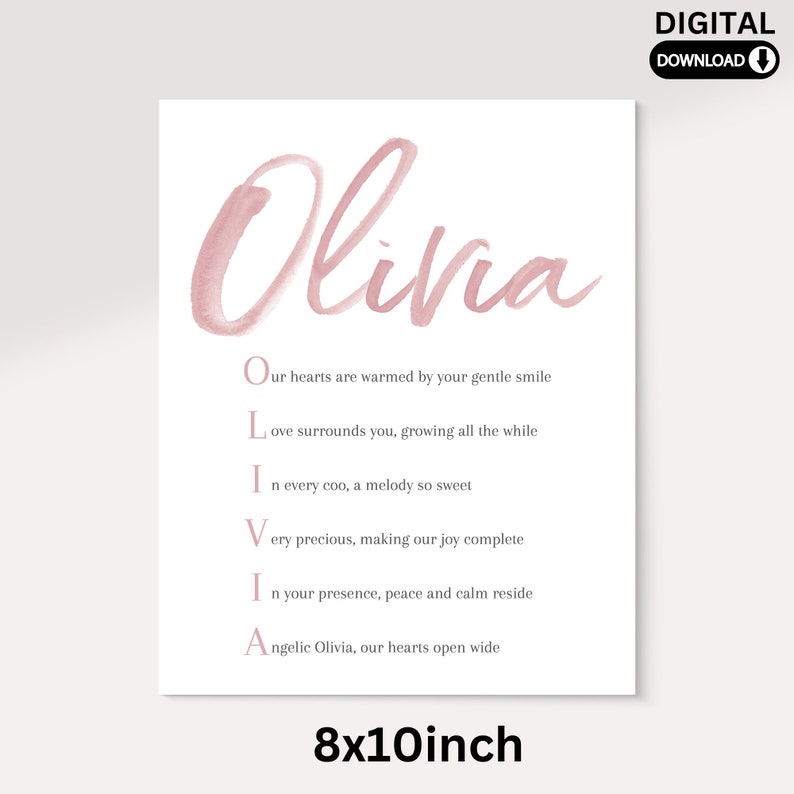 Olivia Baby Name Acrostic Poem Baby Names Nursery Sign Girl Names ...