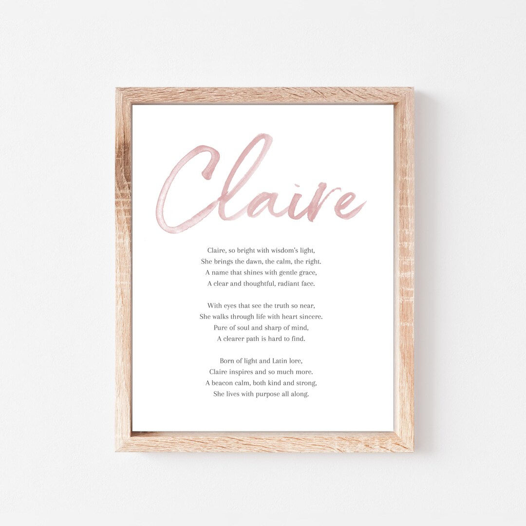 Claire Baby Name Meaning Poem Baby Names Nursery Sign Girl Names ...