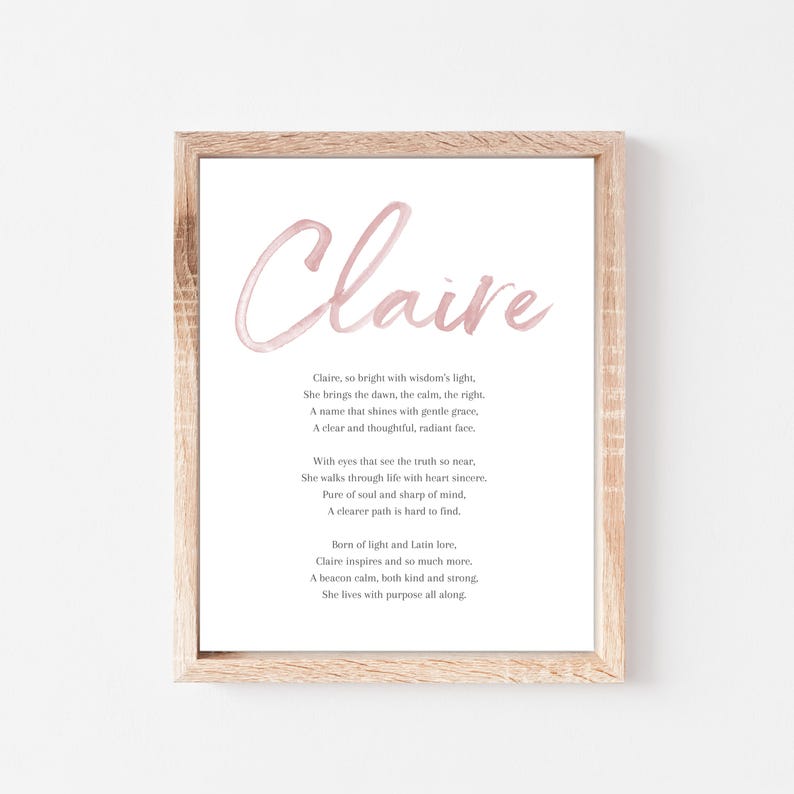 Claire Baby Name Meaning Poem Baby Names Nursery Sign Girl Names ...