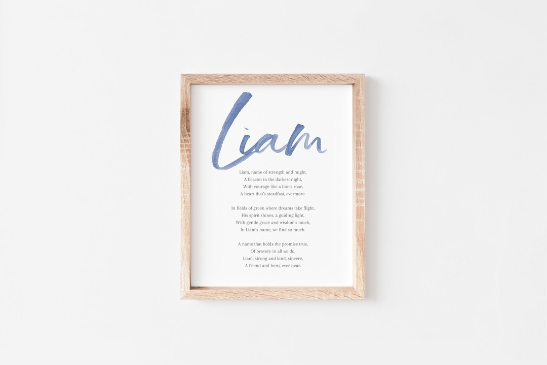 Liam Baby Name Meaning Poem Baby Names Nursery Sign Boy Names Printable Poem Instant Digital ...