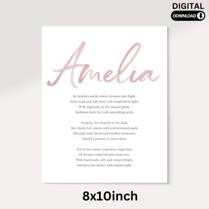 Amelia Baby Name Meaning Poem Baby Names Nursery Sign Girl Names ...