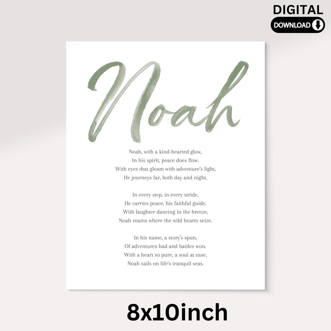 Noah Baby Name Meaning Poem Baby Names Nursery Sign Boy Names Printable ...