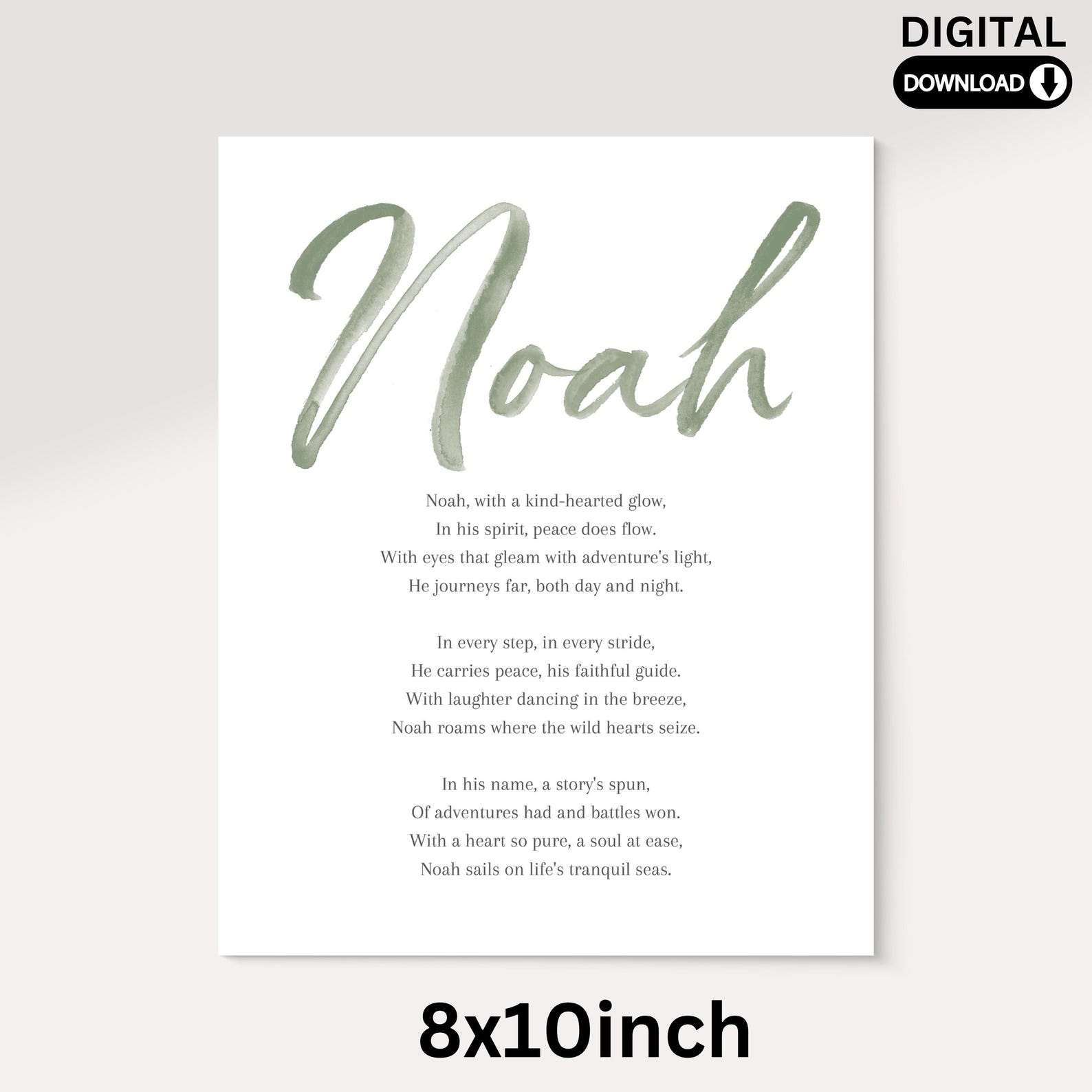 Noah Baby Name Meaning Poem Baby Names Nursery Sign Boy Names Printable ...