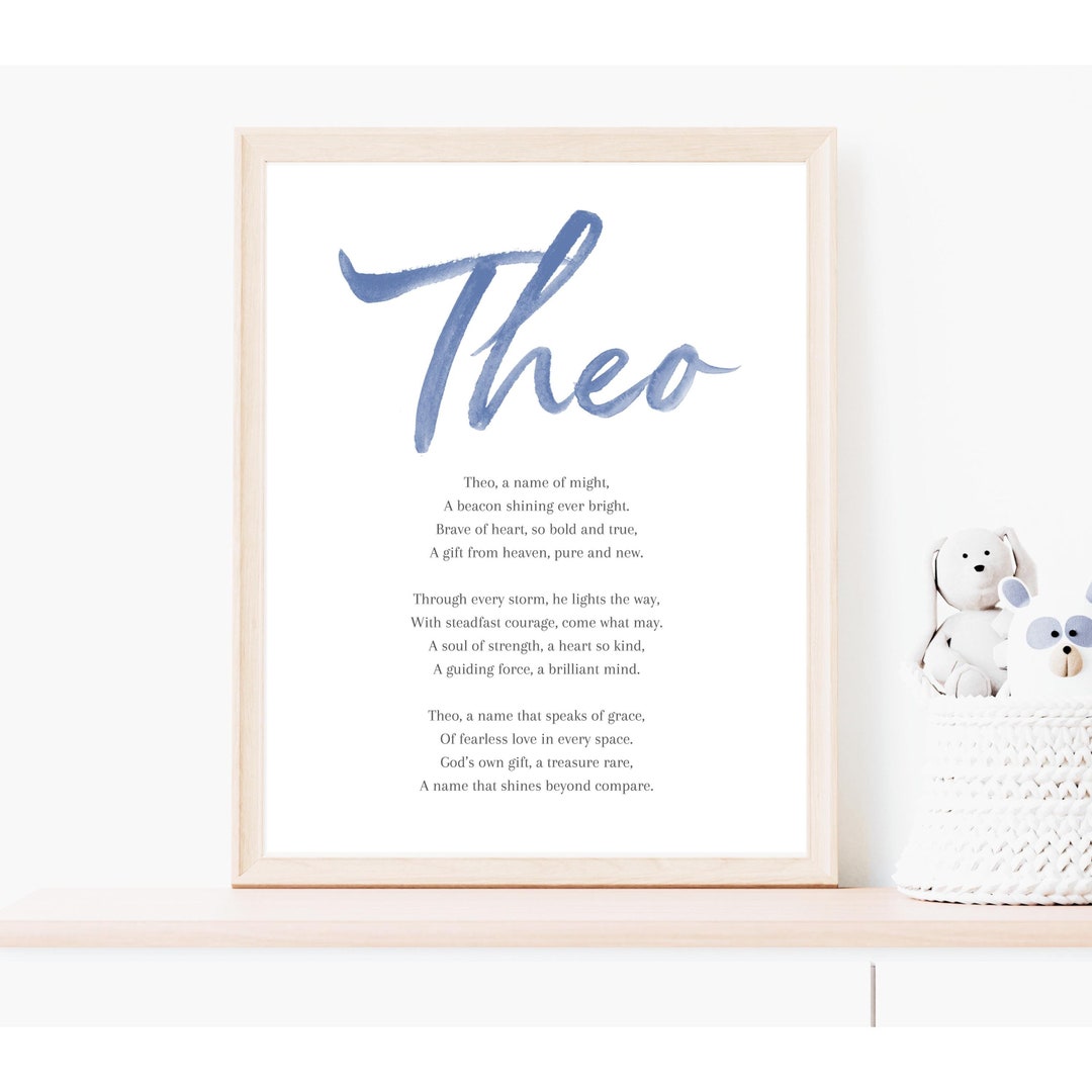 Theo Baby Name Meaning Poem Baby Names Nursery Sign Boy Names Printable Poem Instant Digital ...