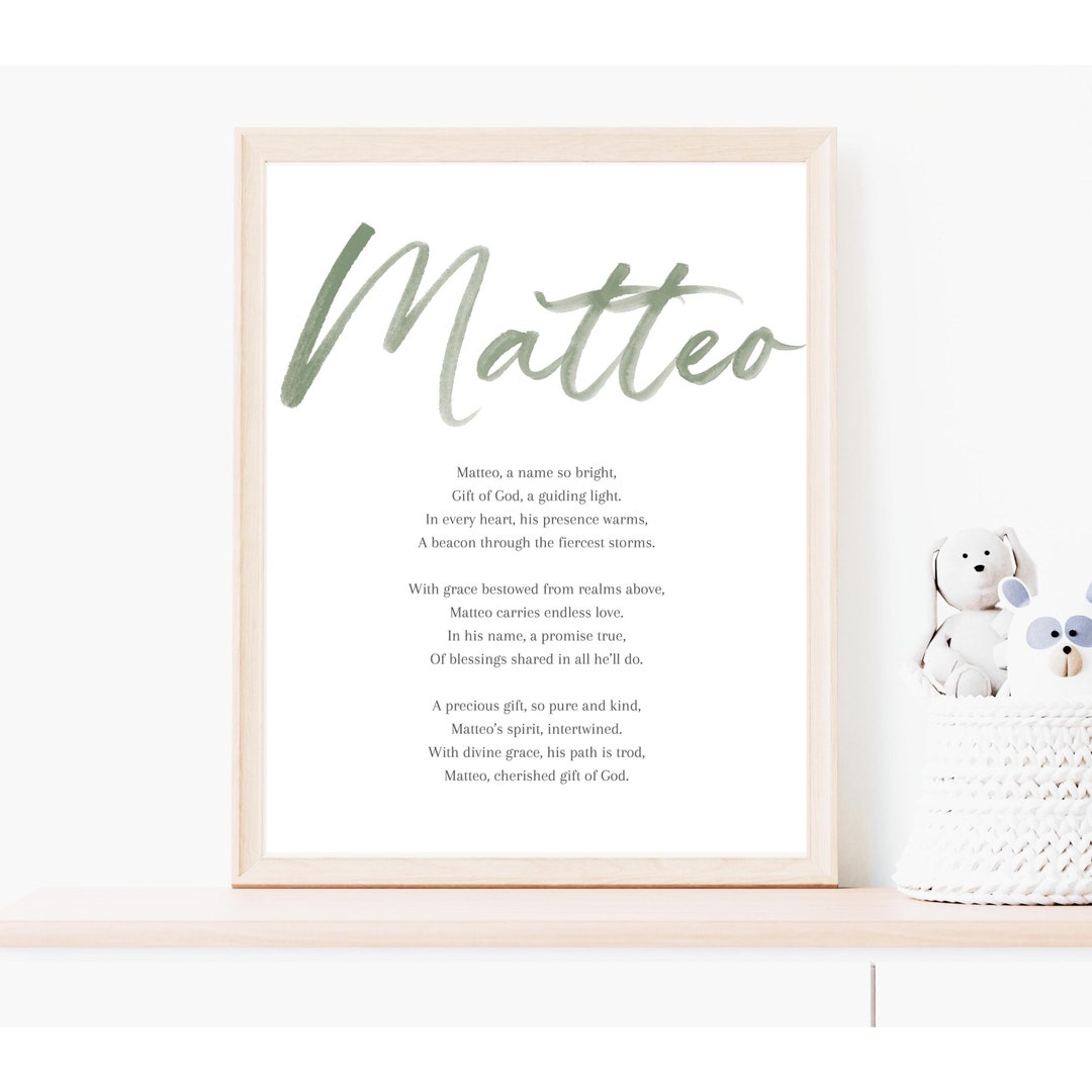 Matteo Baby Name Meaning Poem Baby Names Nursery Sign Boy Names Printable Poem Instant Digital ...