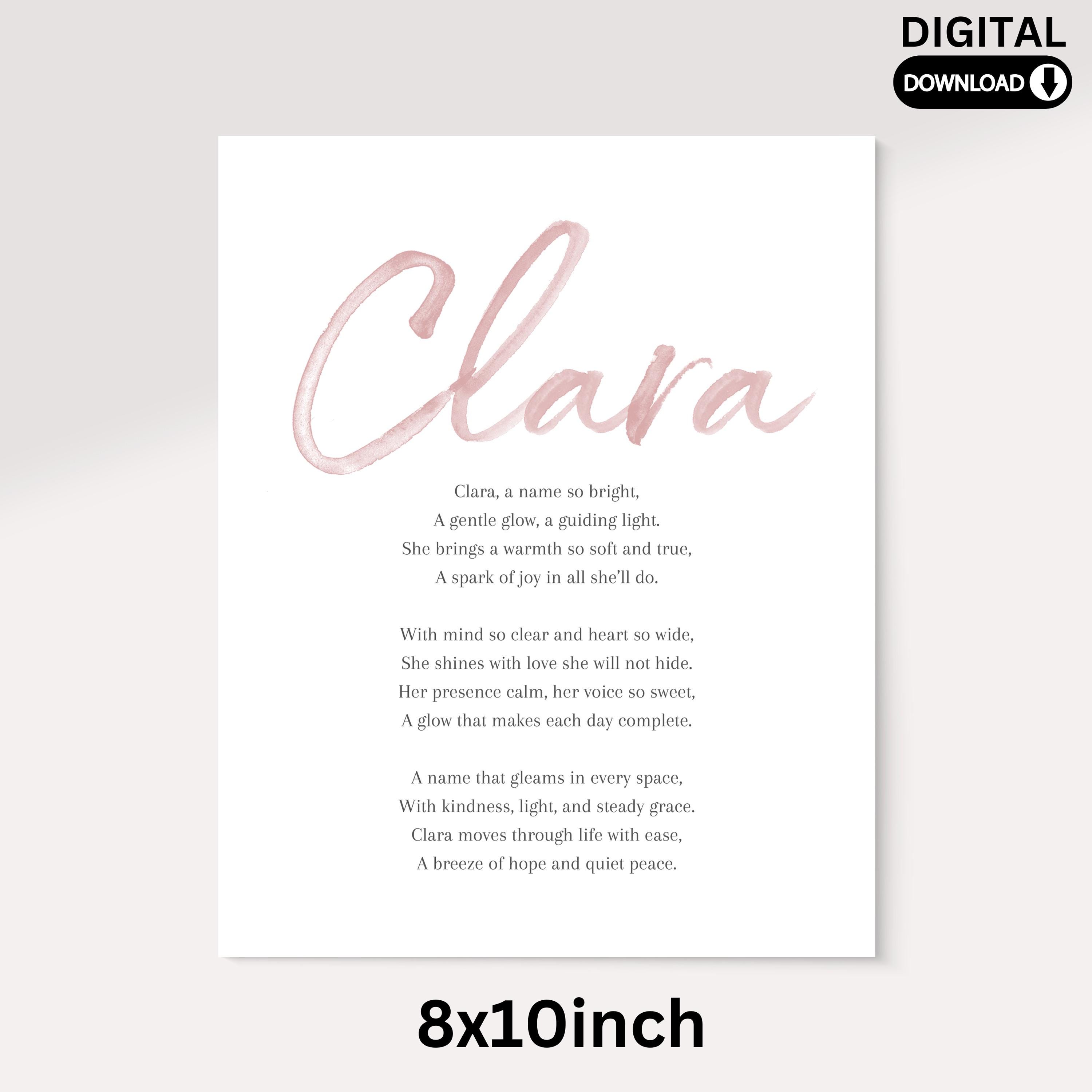 Clara Baby Name Meaning Poem Baby Names Nursery Sign Girl Names ...