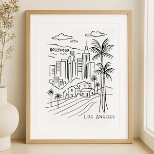 Los Angeles Skyline Line Art Print, Hollywood Digital Download ...