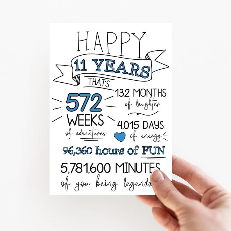 11th Birthday Card, Printable Birthday Card, Happy 11th Birthday Card ...