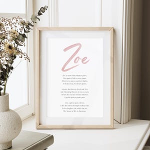 Zoe Baby Name Meaning Poem Baby Names Nursery Sign Girl Names Printable ...