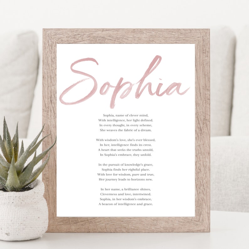 Sophia Baby Name Meaning Poem Baby Names Nursery Sign Girl Names ...