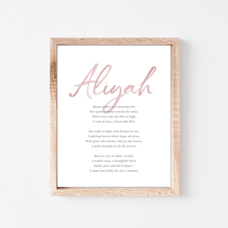 Aliyah Baby Name Meaning Poem Baby Names Nursery Sign Girl Names ...
