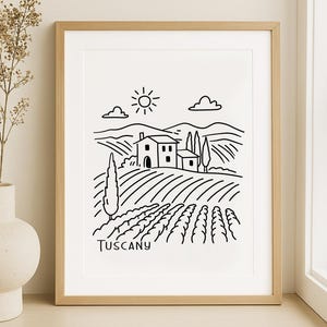 Tuscany Landscape Line Art Print, Italy Digital Download, Minimalist ...